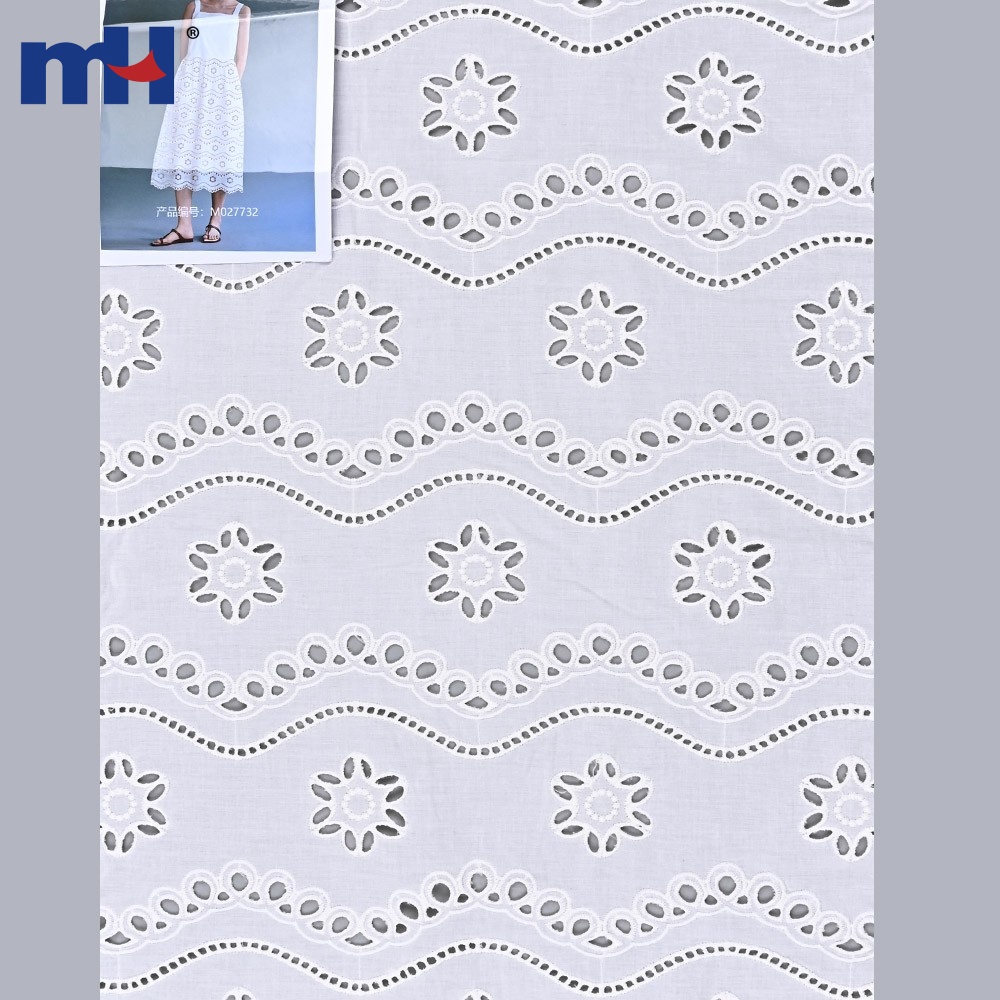 Embroidered Eyelet Cotton Fabric with Floral Design | MH Lace